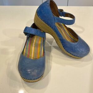 Dansko | Shoes | Dansko Blue Leather Mary Jane Clog With Jute Sole 37 ...